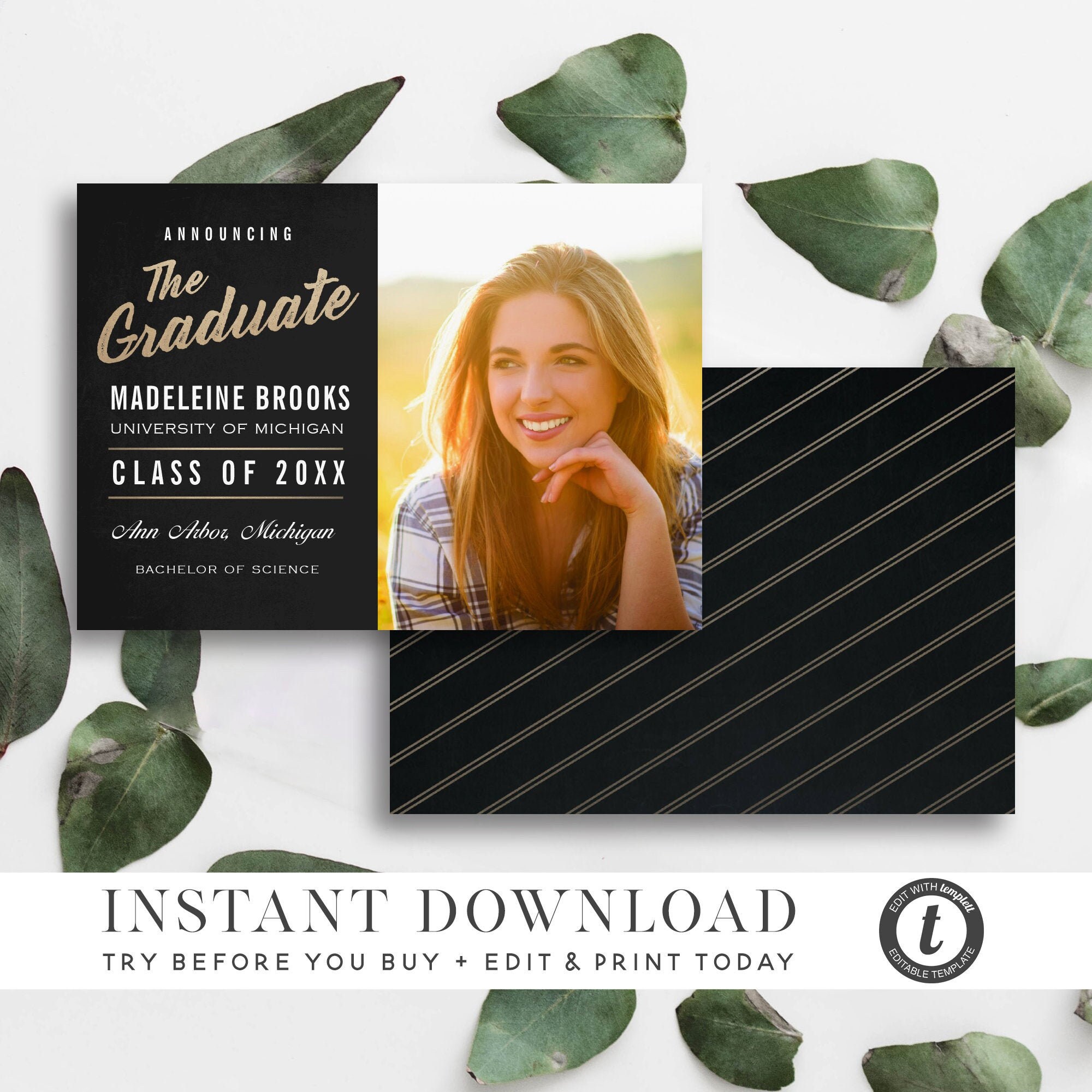 GRADUATION ANNOUNCEMENT TEMPLATE 2 Versions Instant | Etsy