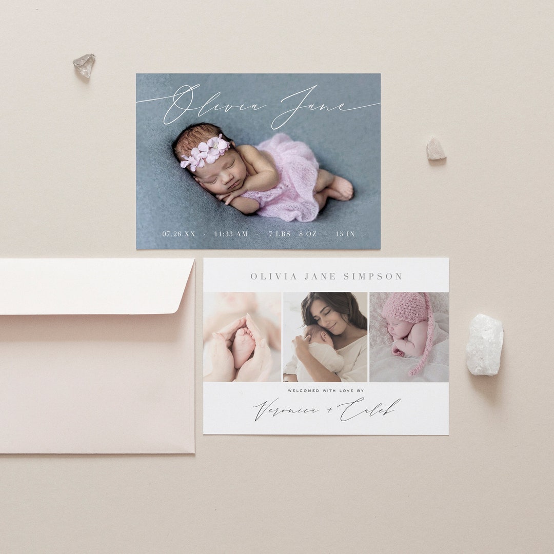 Modern Cursive Birth Announcement Template, Baby Birth Announcement ...