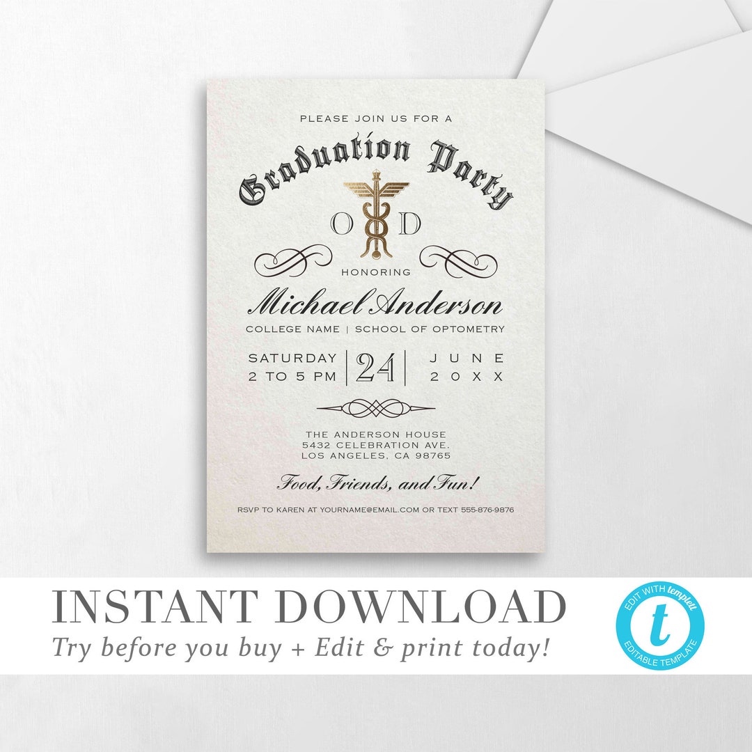 Graduation Party Invitation INSTANT DOWNLOAD Optometry School Invite ...