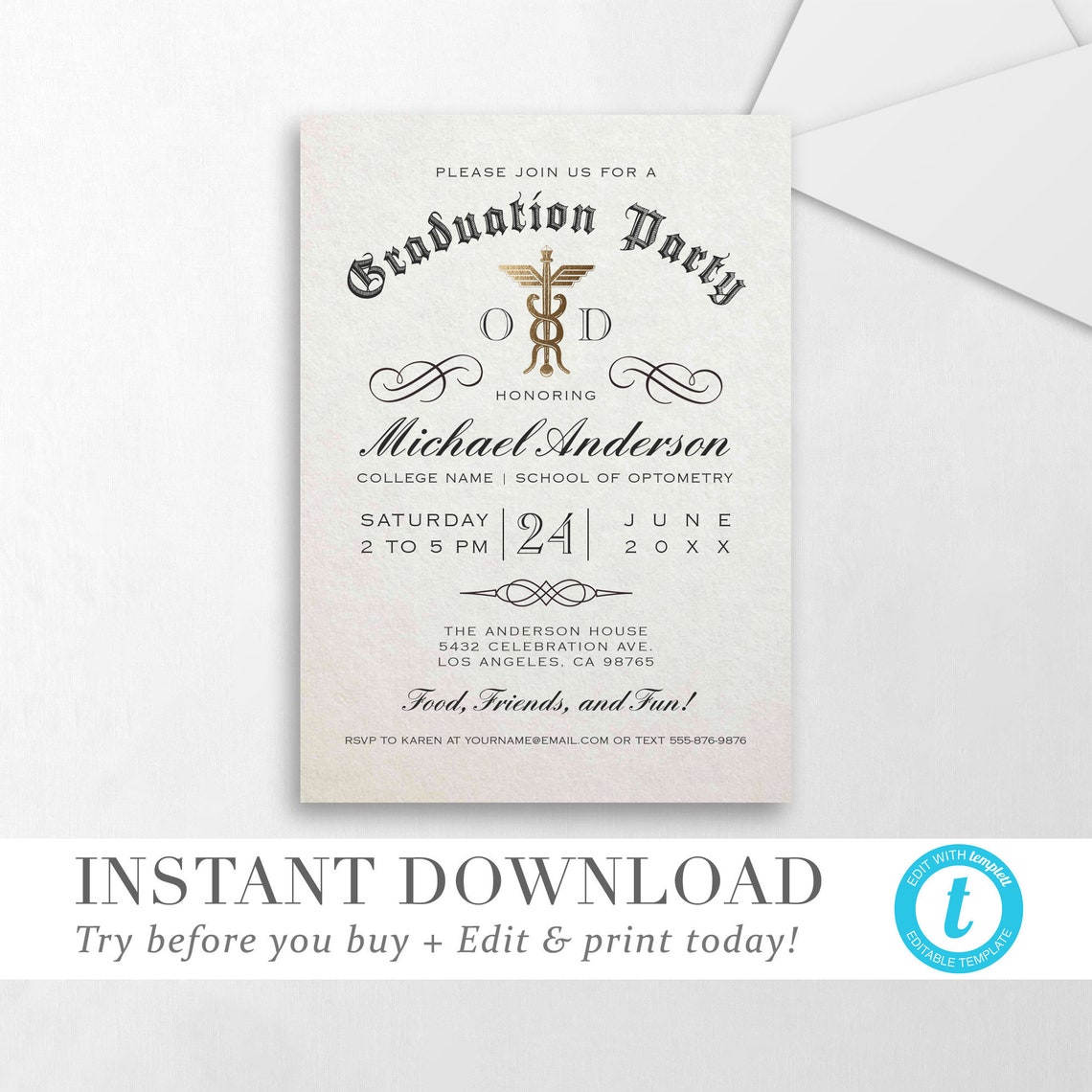 Graduation Party Invitation INSTANT DOWNLOAD Optometry School - Etsy