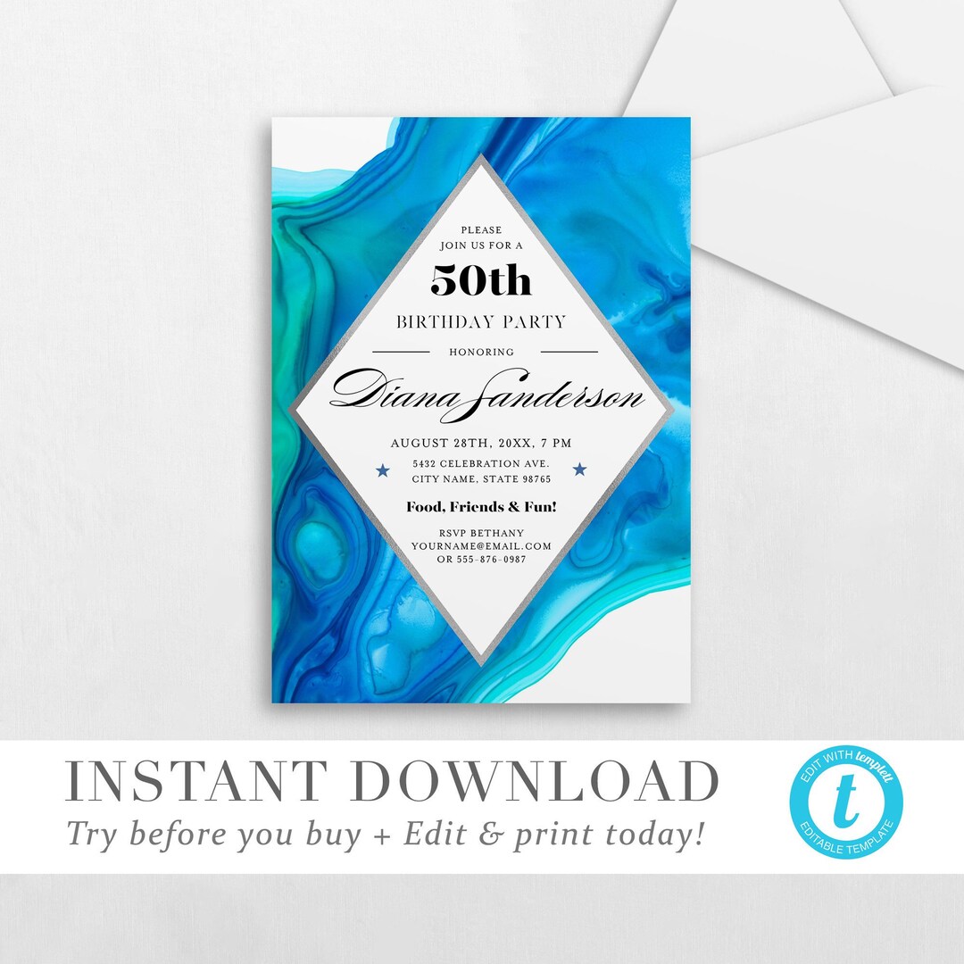Ethereal Wave Birthday Party Invitation | Printable Editable Birthday ...