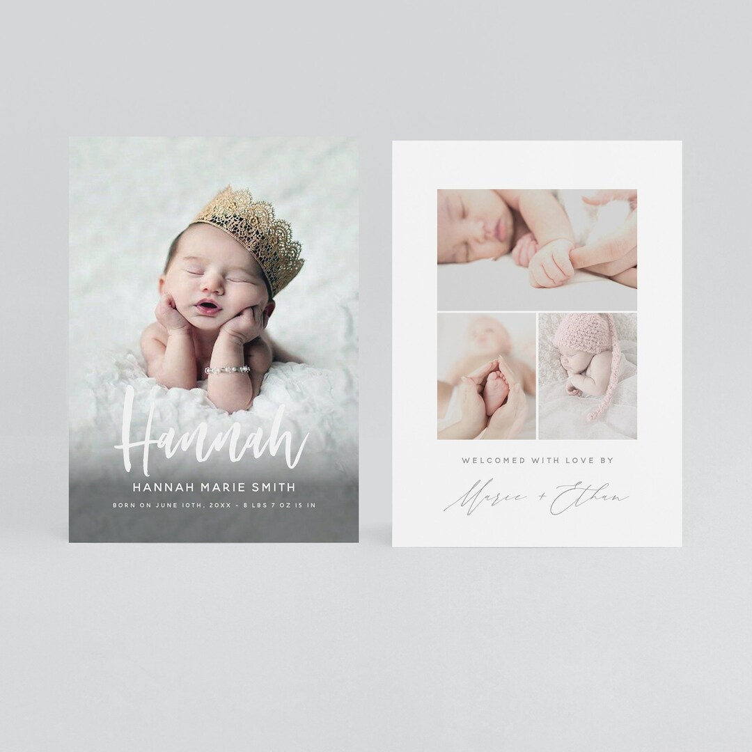 Modern Cursive Chic Birth Announcement Template Baby Birth - Etsy