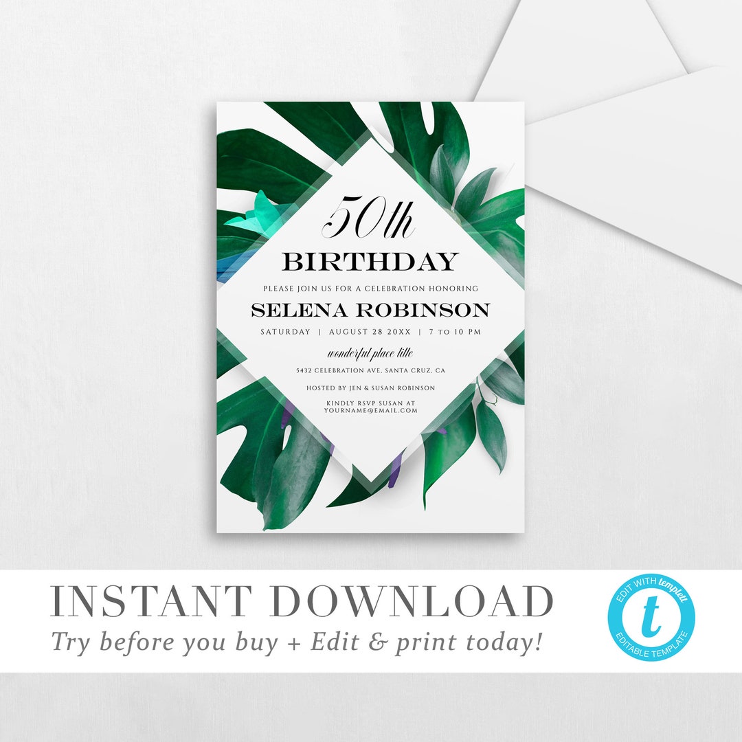 Tropical Jungle Birthday Party Invitation | Printable Editable Birthday ...