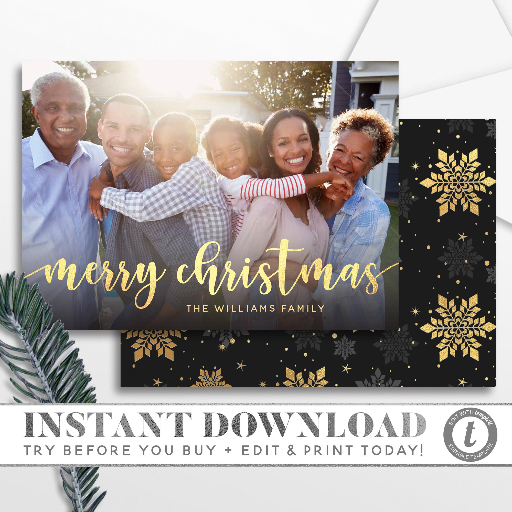 Christmas Photo Cards INSTANT DOWNLOAD Merry Christmas Faux | Etsy
