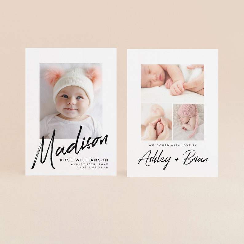 Modern Chic Cursive Birth Announcement Template Baby Birth - Etsy
