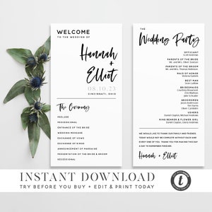 HANNAH Modern Script Wedding Program Template INSTANT DOWNLOAD ...