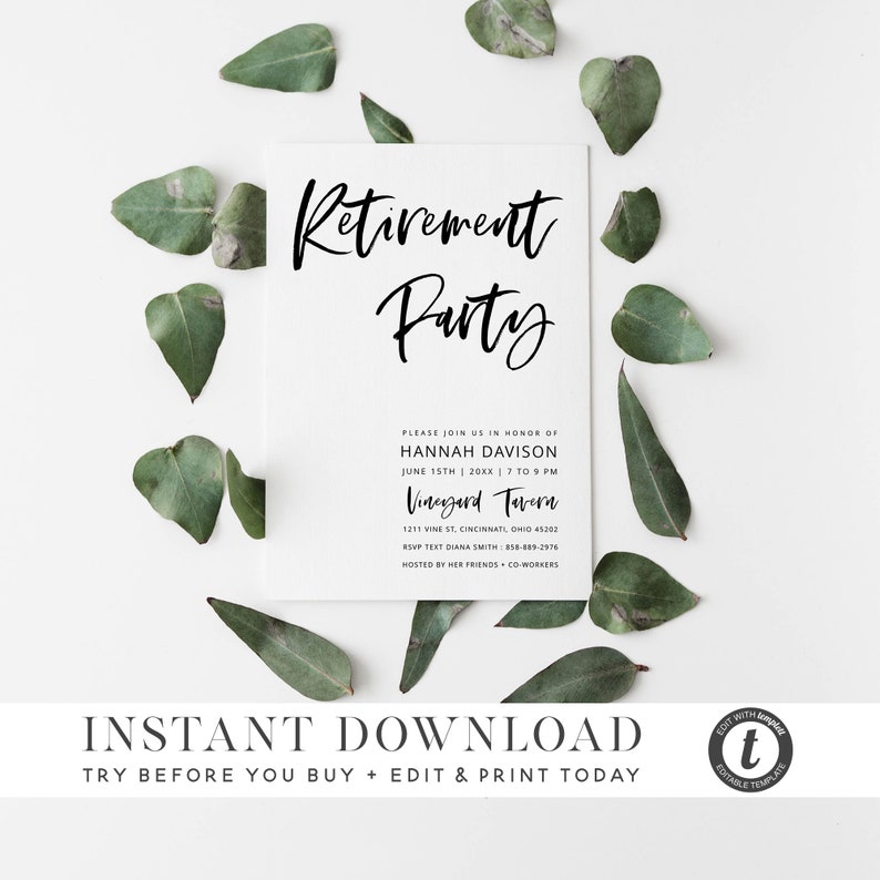 Modern Chic Script Retirement Party Invitation Template - Etsy