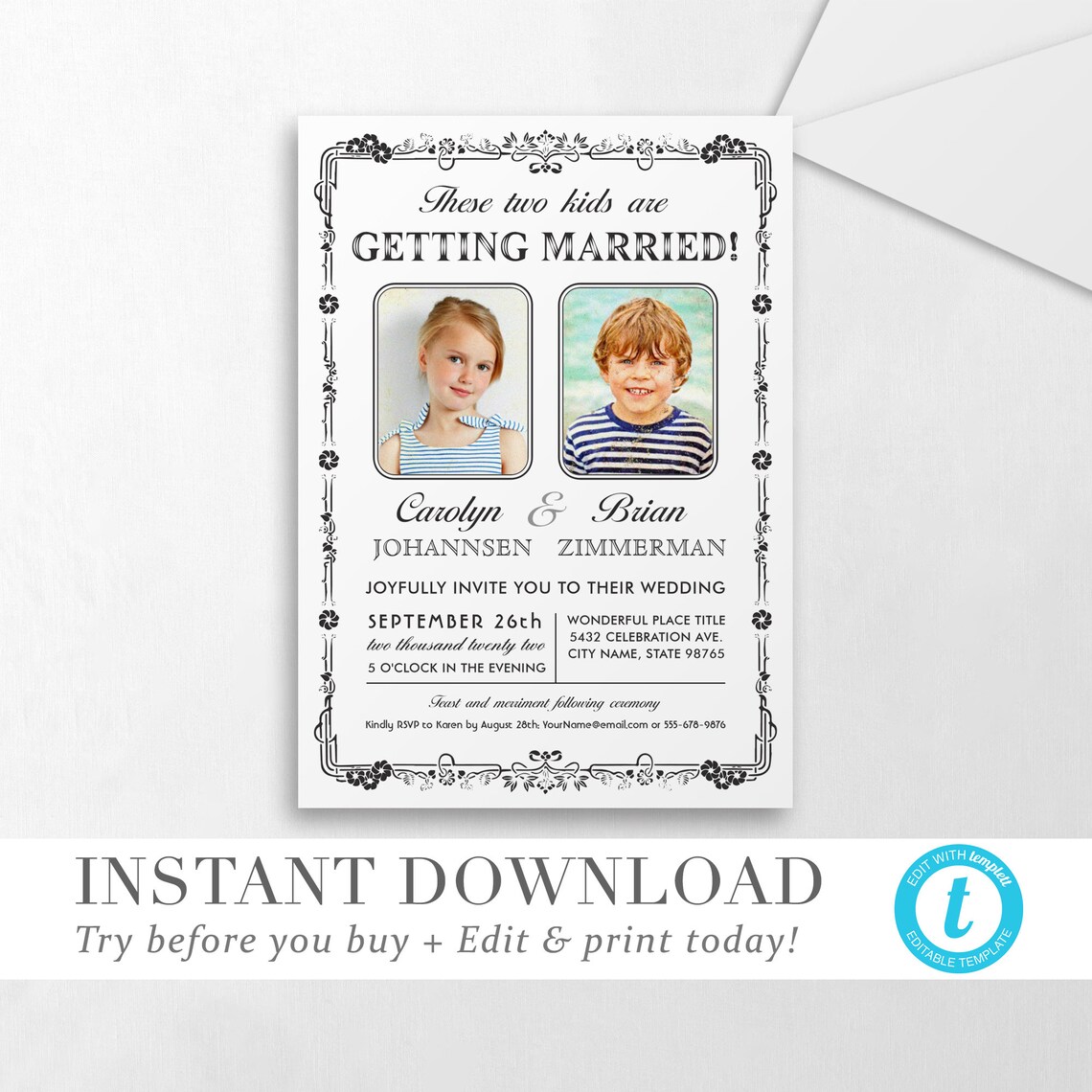 Old School Photos Wedding Invitation Template INSTANT DOWNLOAD | Etsy