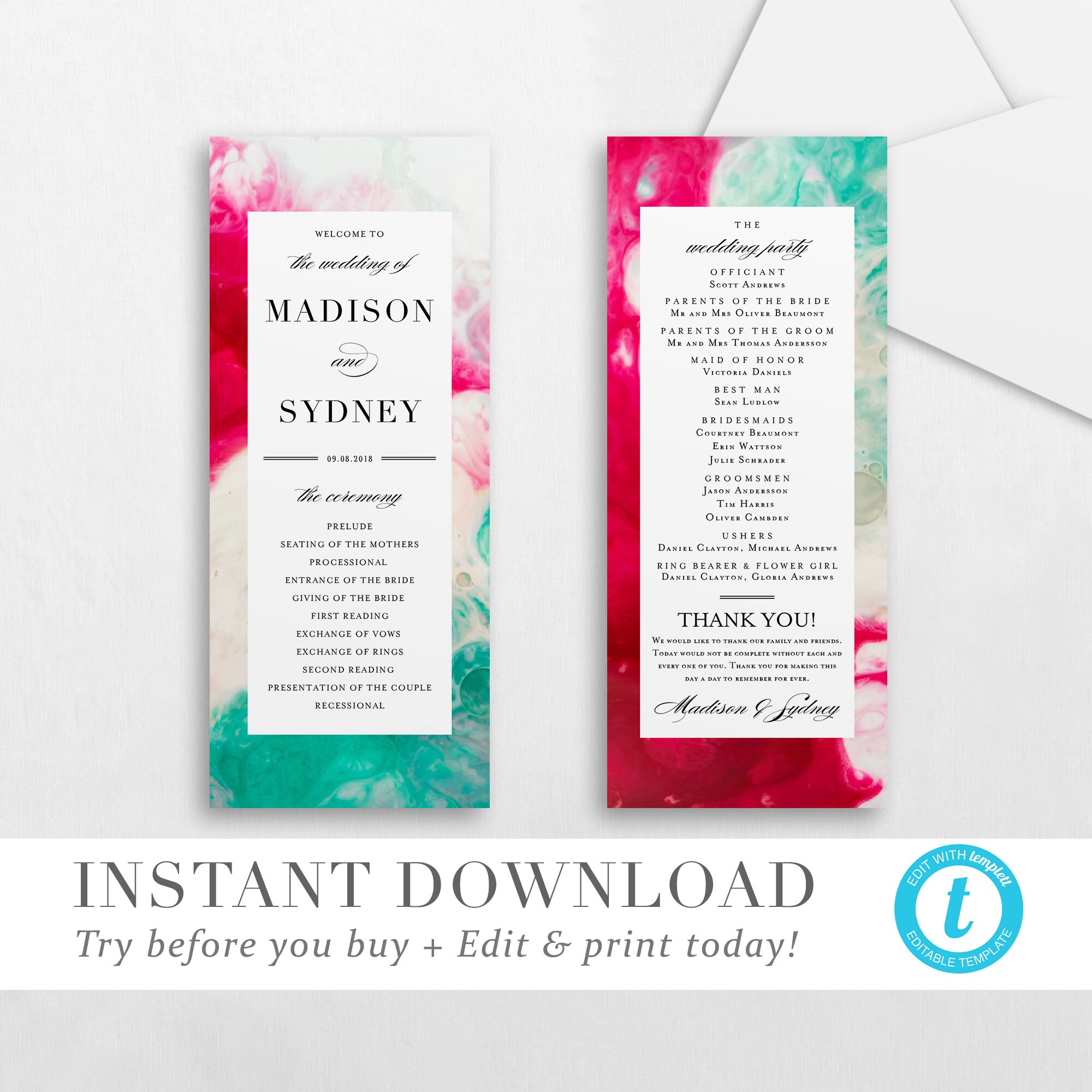 Ethereal Wave Wedding Ceremony Program Template INSTANT DOWNLOAD ...