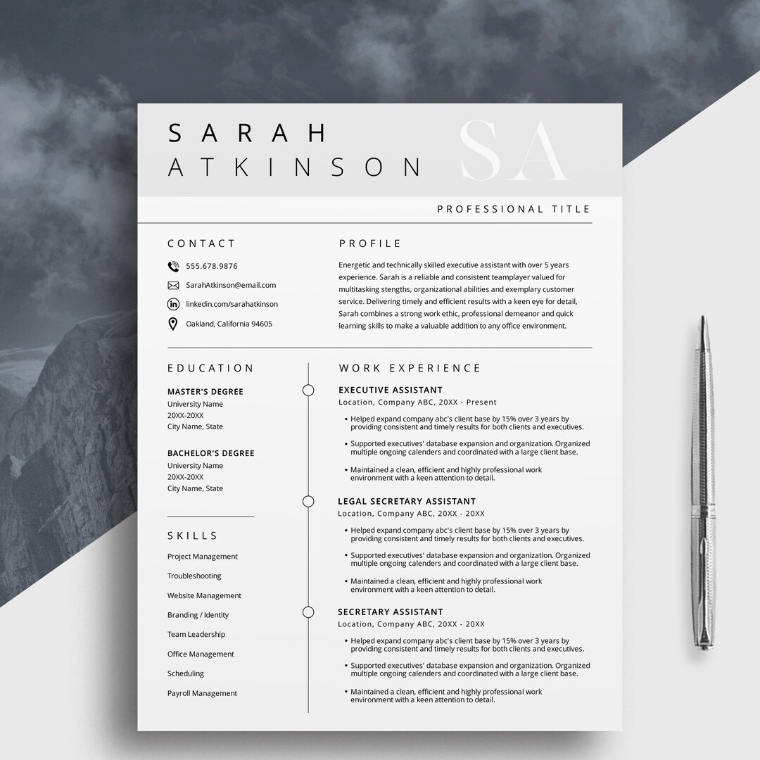 Resume Template, INSTANT DOWNLOAD, 3-page Professional Resume CV Design ...