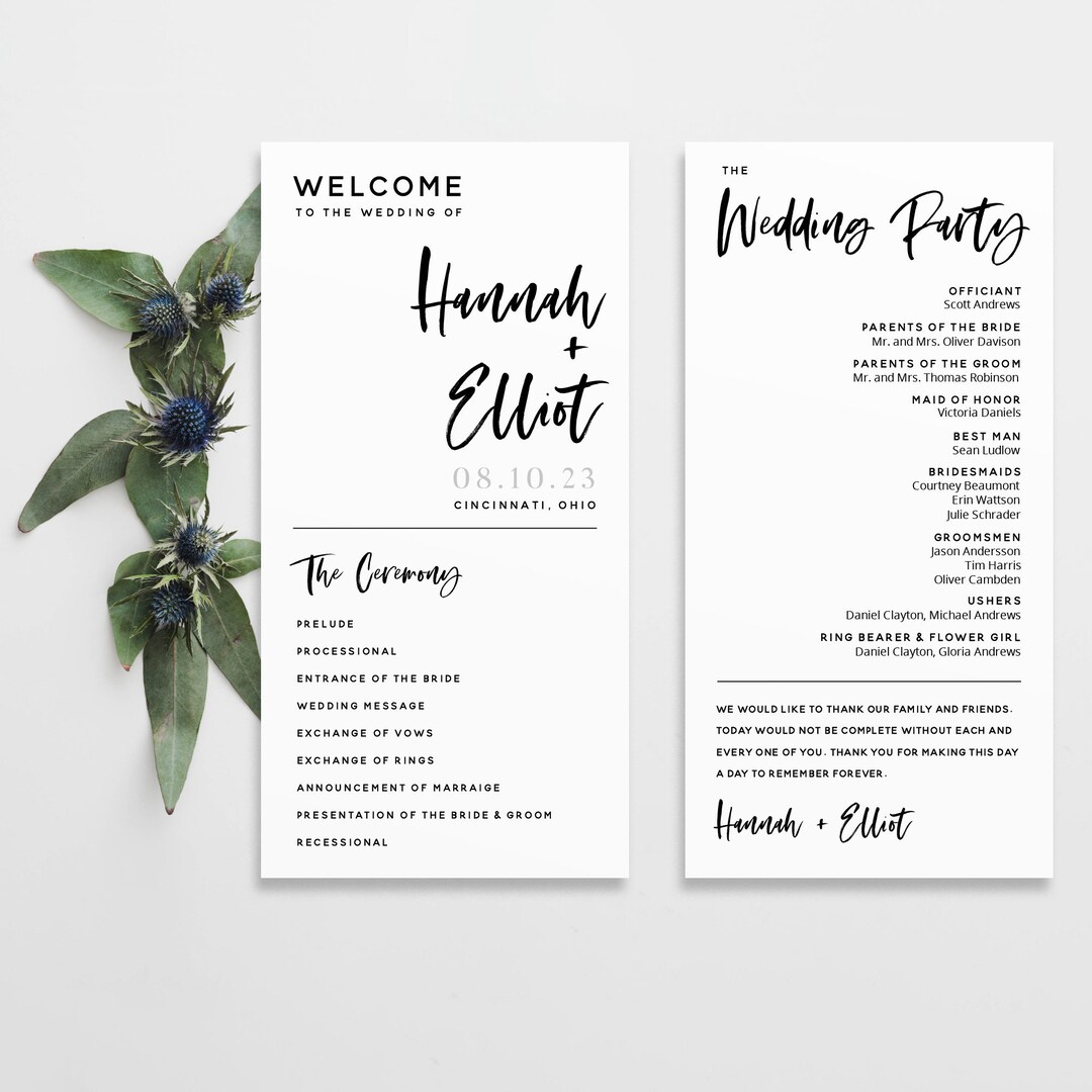 HANNAH Modern Script Wedding Program Template INSTANT DOWNLOAD ...