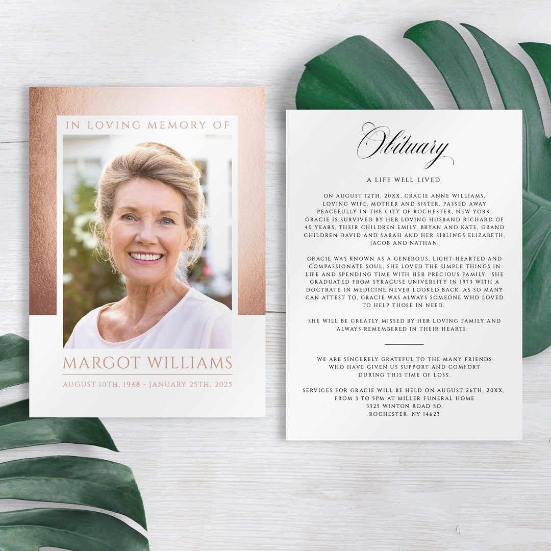 Obituary Card Template Funeral Service Template, INSTANT DOWNLOAD, in ...