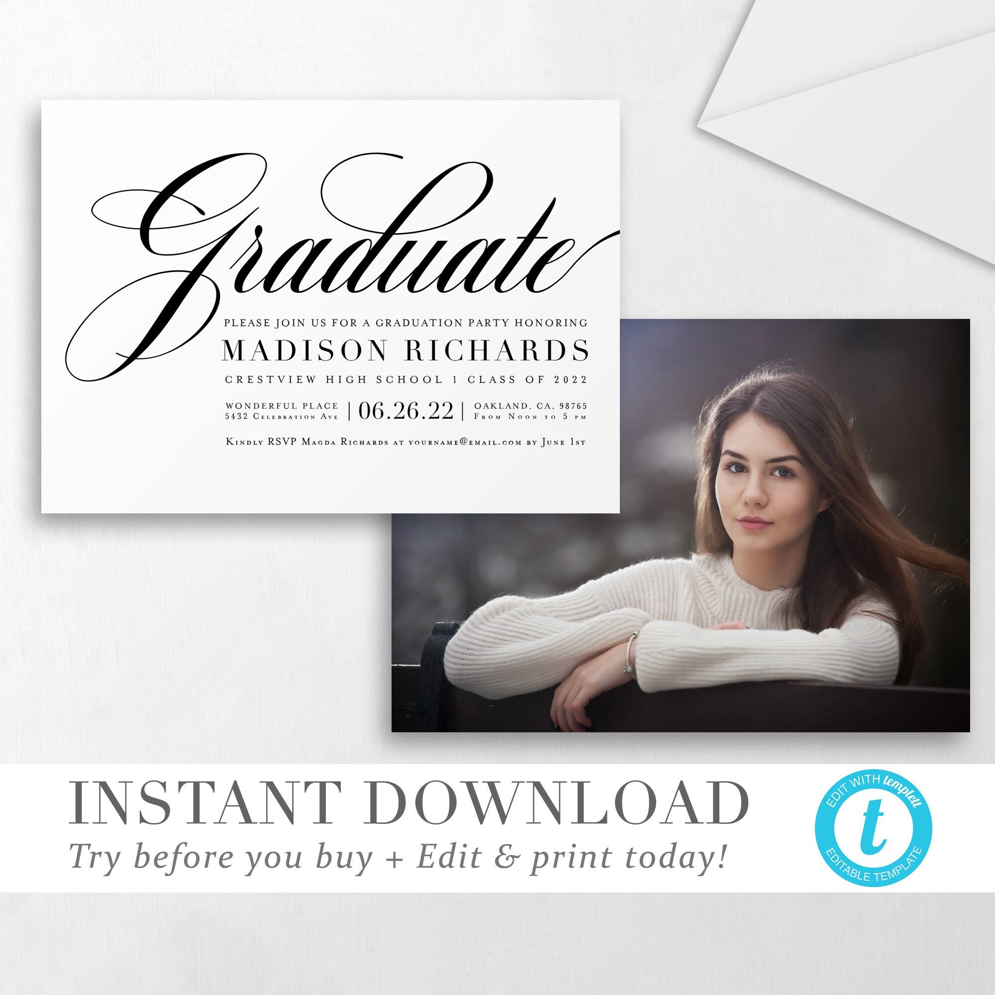 Graduation Party Invitation INSTANT DOWNLOAD Custom Color | Etsy