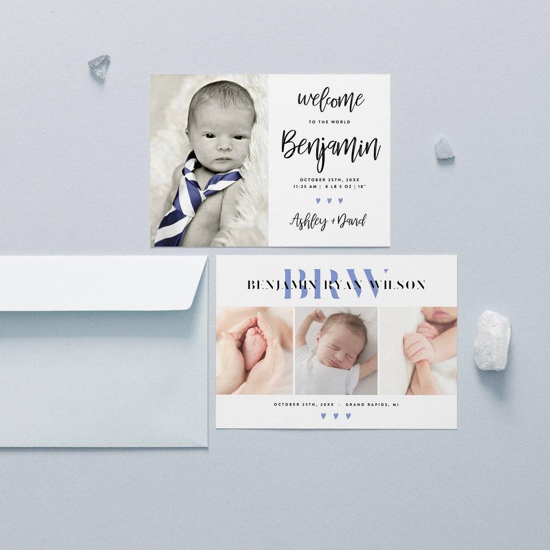 Modern Chic Cursive Birth Announcement Template, Baby Birth ...