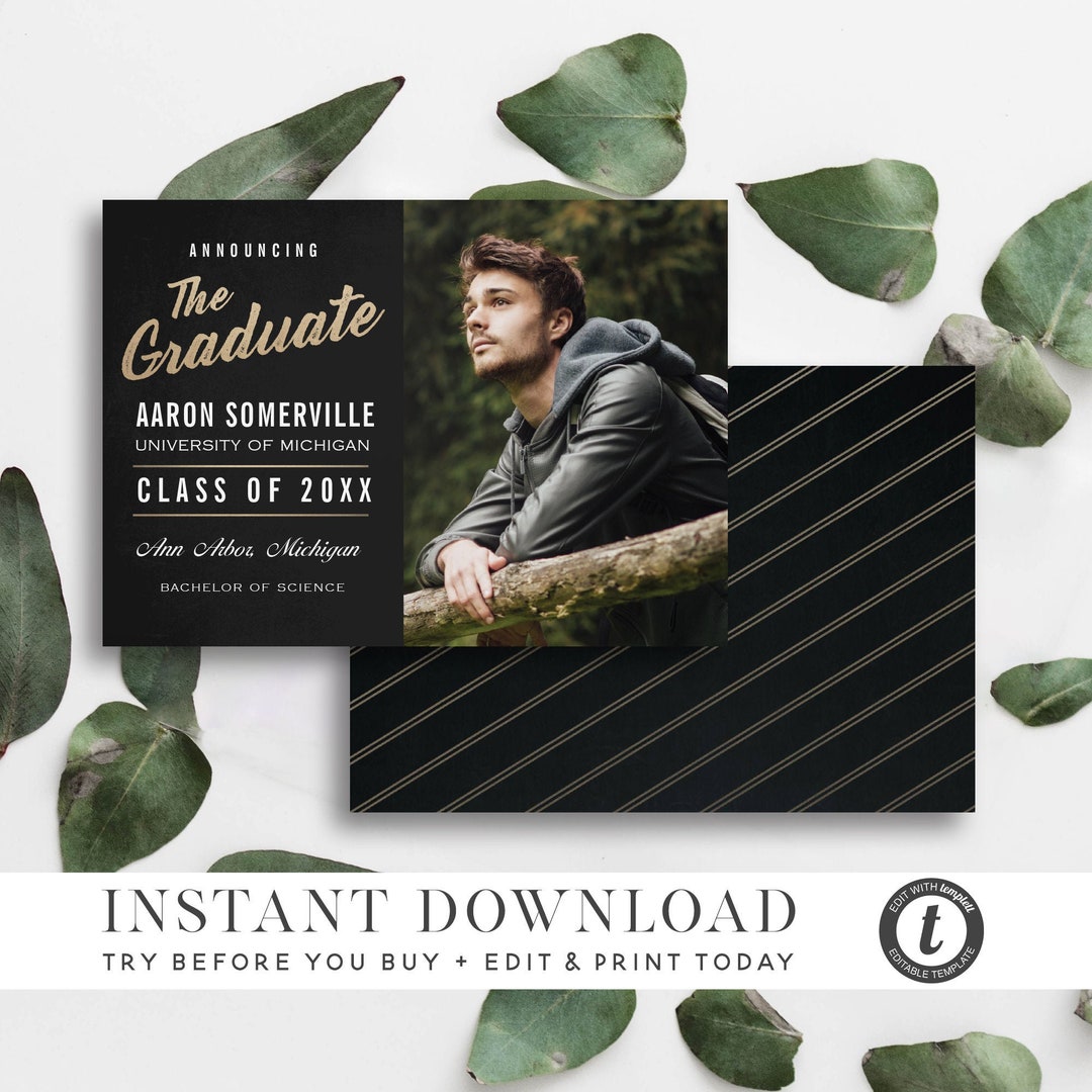 GRADUATION ANNOUNCEMENT TEMPLATE, 2 Versions, Instant Download, Boys ...