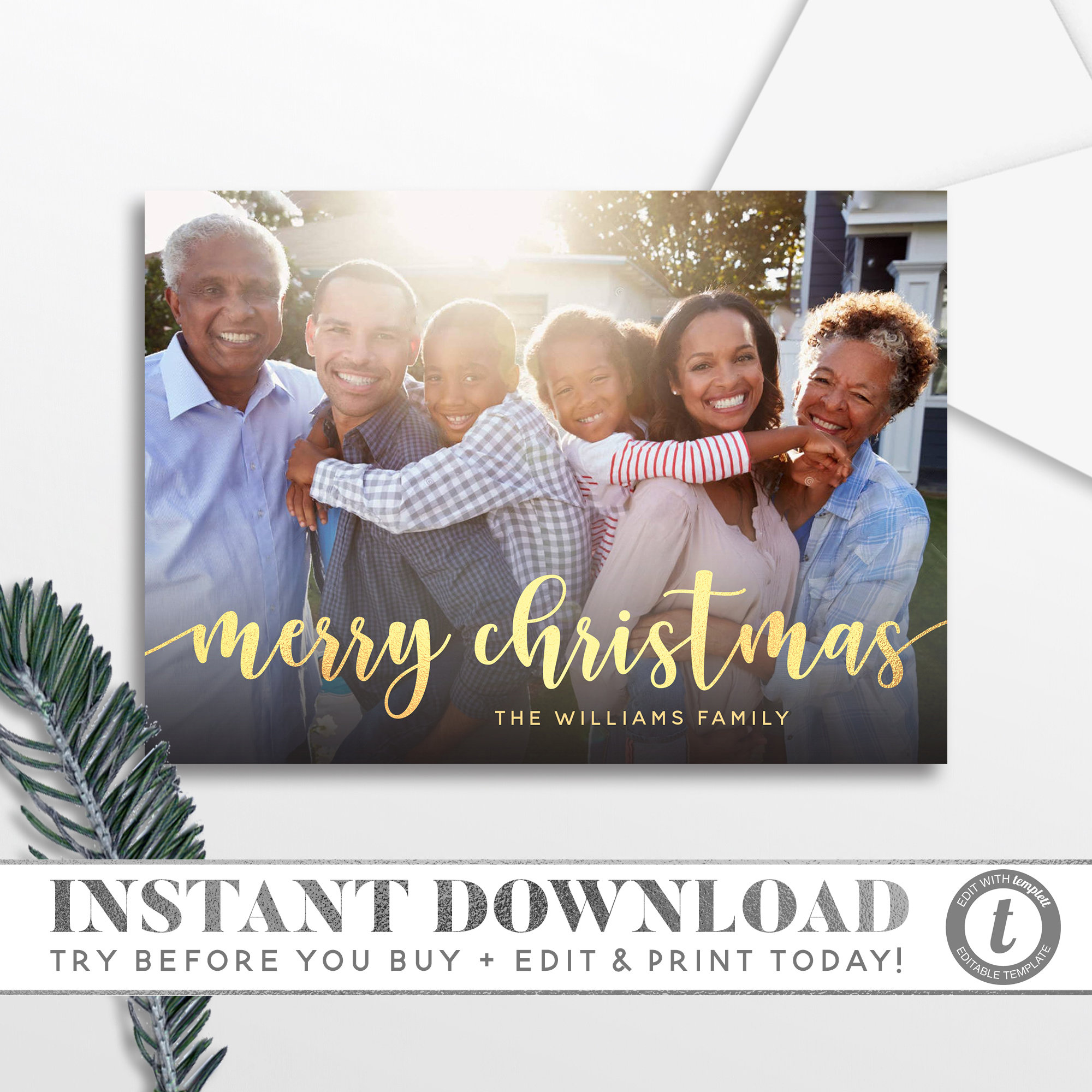 Christmas Photo Cards INSTANT DOWNLOAD Merry Christmas Faux | Etsy