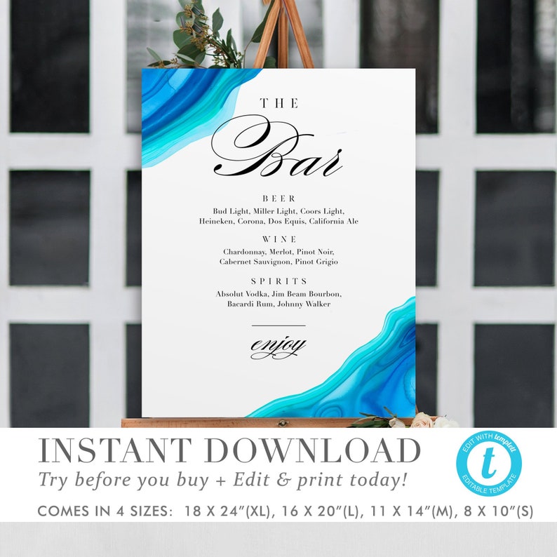 Ethereal Wave Wedding Bar Menu Template INSTANT DOWNLOAD - Etsy
