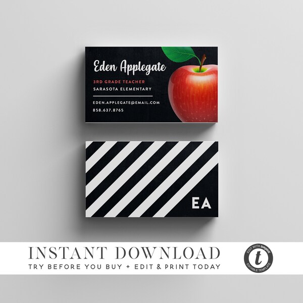 Apple Business Card Template - Etsy