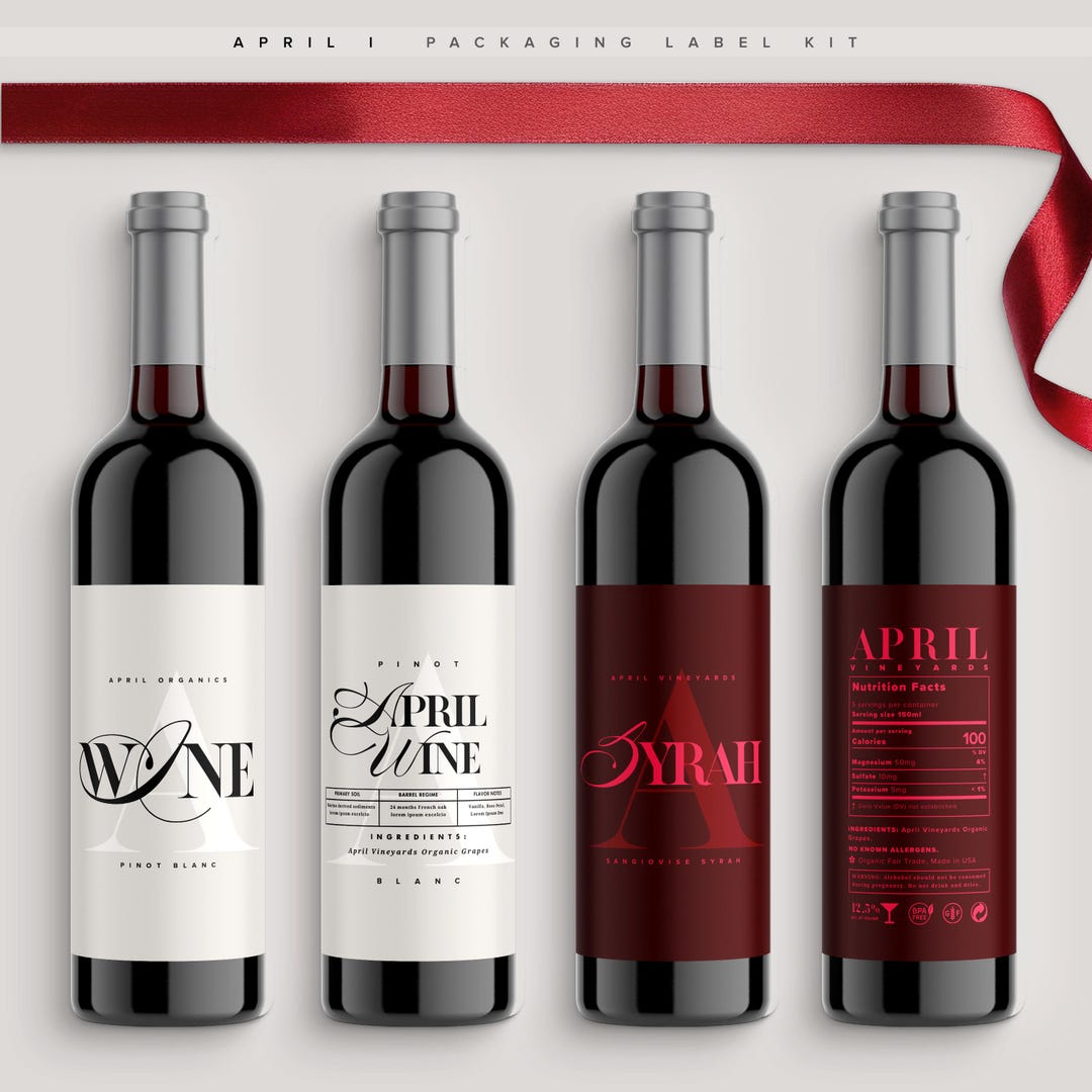 APRIL I Wine Label Kit, CANVA Packaging Label Branding Template Set ...