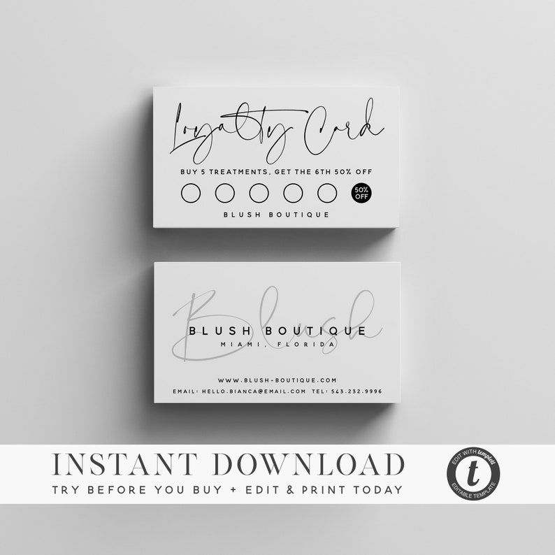 Loyalty Card Template, INSTANT DOWNLOAD, Modern Customer Loyalty Cards ...