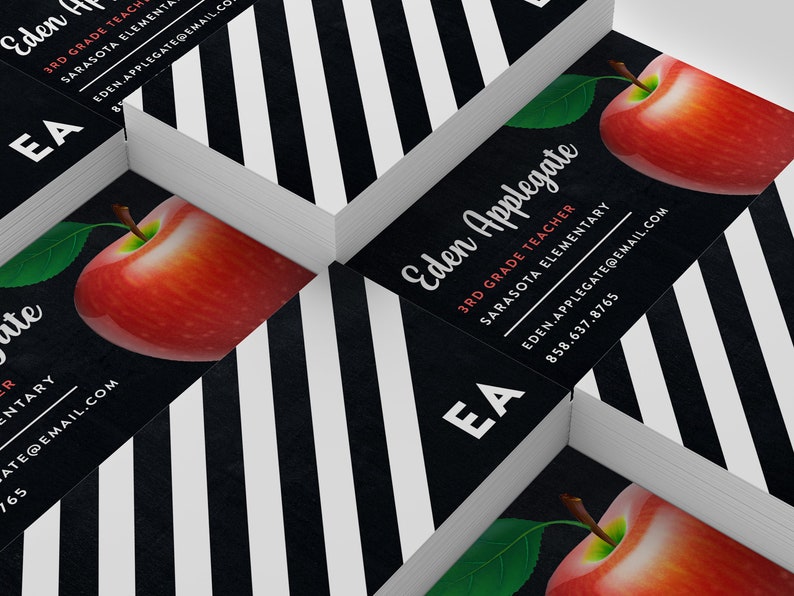 Teacher Business Cards, INSTANT DOWNLOAD, Teacher's Apple Editable ...
