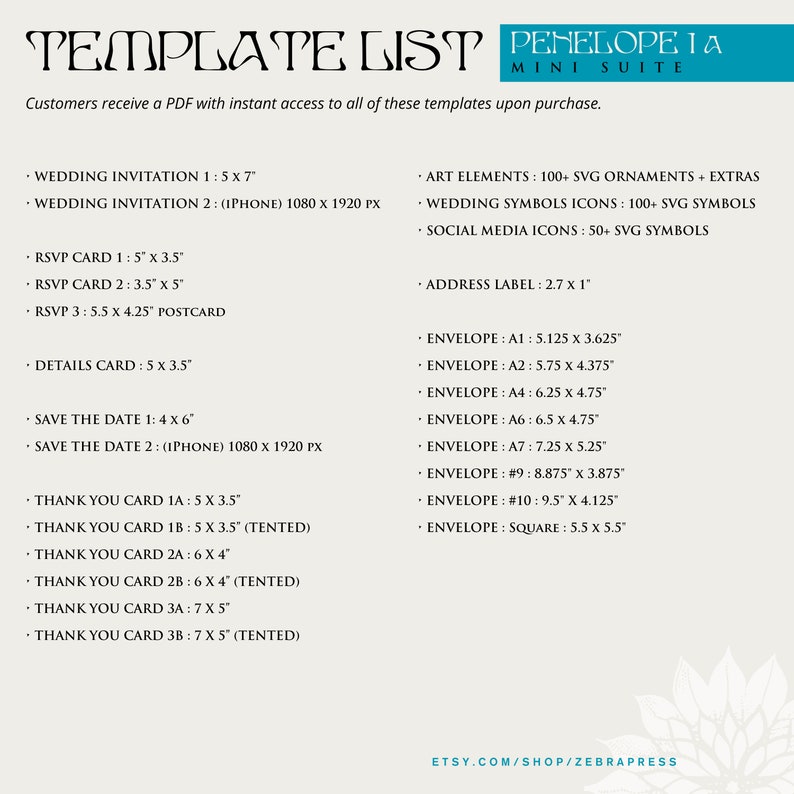 PENELOPE 1 A : CANVA Mini Wedding Suite, Floral Art Nouveau, Wedding ...