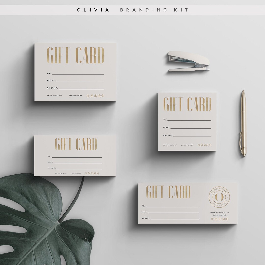 OLIVIA Gift Card Templates, 6 Sizes, Business Gift Certificate, DIY ...