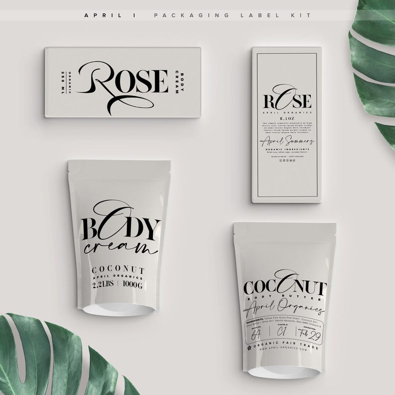 APRIL I Packaging Label Branding Kit, Mega CANVA Template Set, Elegant ...