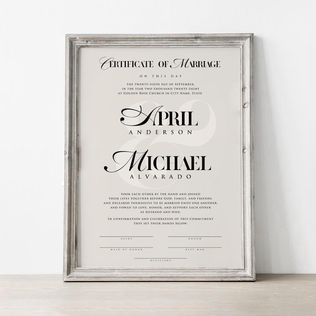 APRIL I : Marriage Certificate Template for CANVA, Elegant Modern ...