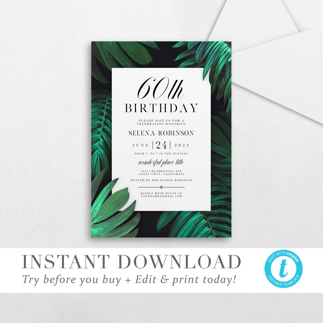 Tropical Jungle Birthday Party Invitation | Printable Editable Birthday ...