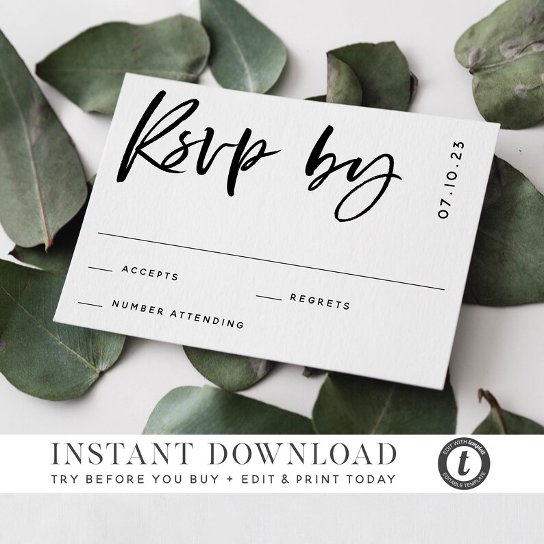 HANNAH Modern Chic Script Wedding Invitation Set Template | Etsy