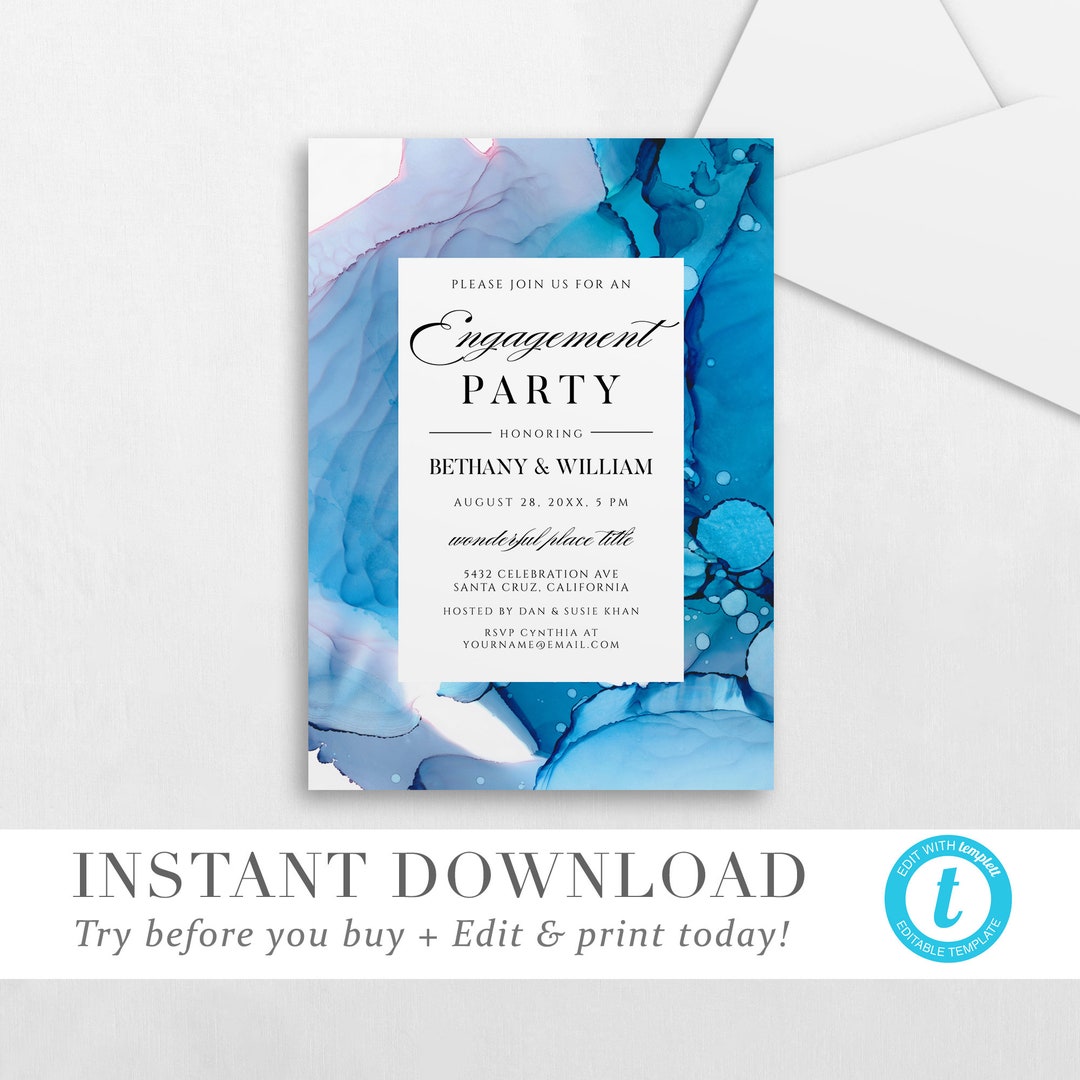 Ethereal Wave Engagement Party Invitation Printable Editable - Etsy
