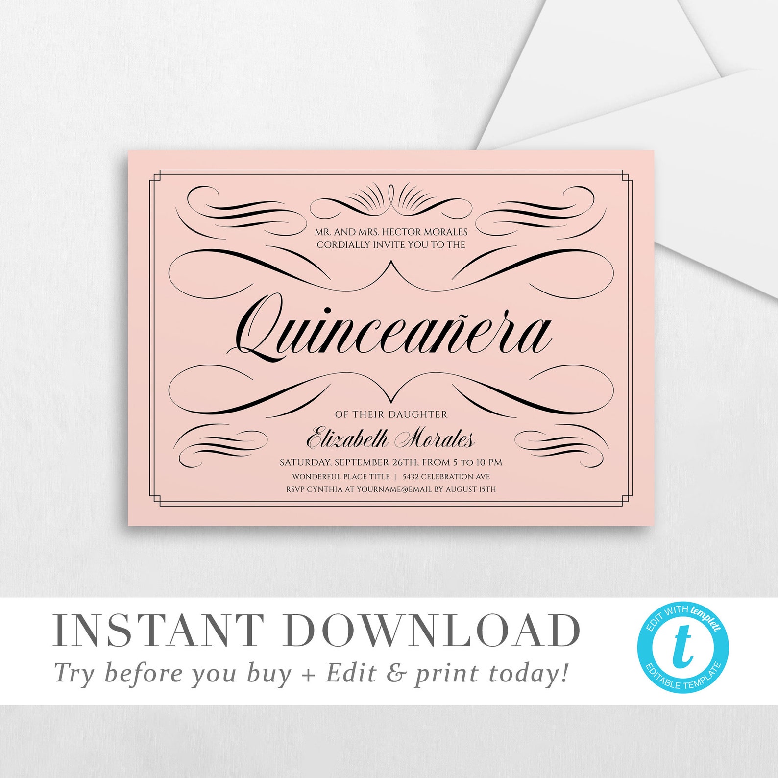 QUINCEAÑERA Invitation Printable Editable QUINCEAÑERA - Etsy