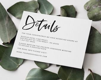 SILKA Modern Script Wedding Details Card Template INSTANT | Etsy