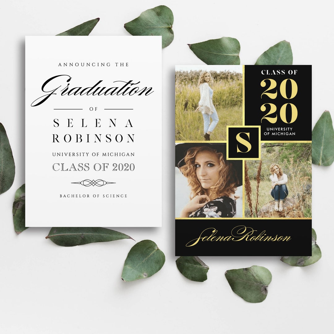 GRADUATION ANNOUNCEMENT TEMPLATE, 2 Versions, Instant Download, Womens ...