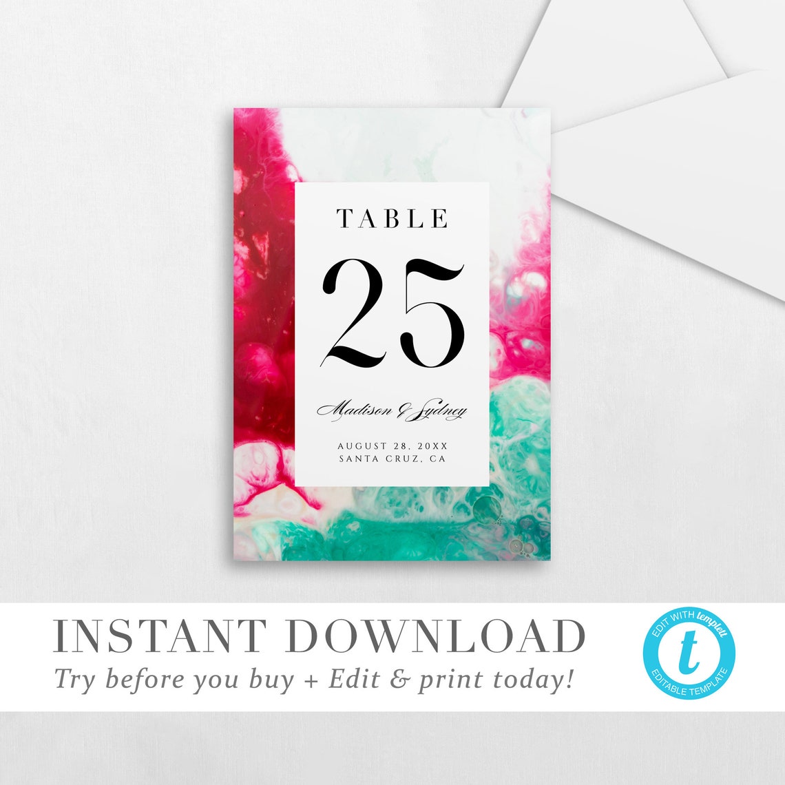Ethereal Wave Table Numbers Card Template INSTANT DOWNLOAD | Etsy