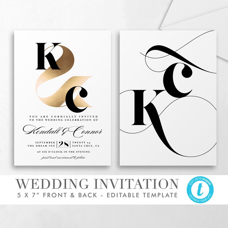 Sheer Elegance Wedding Invitation Template INSTANT DOWNLOAD Modern ...