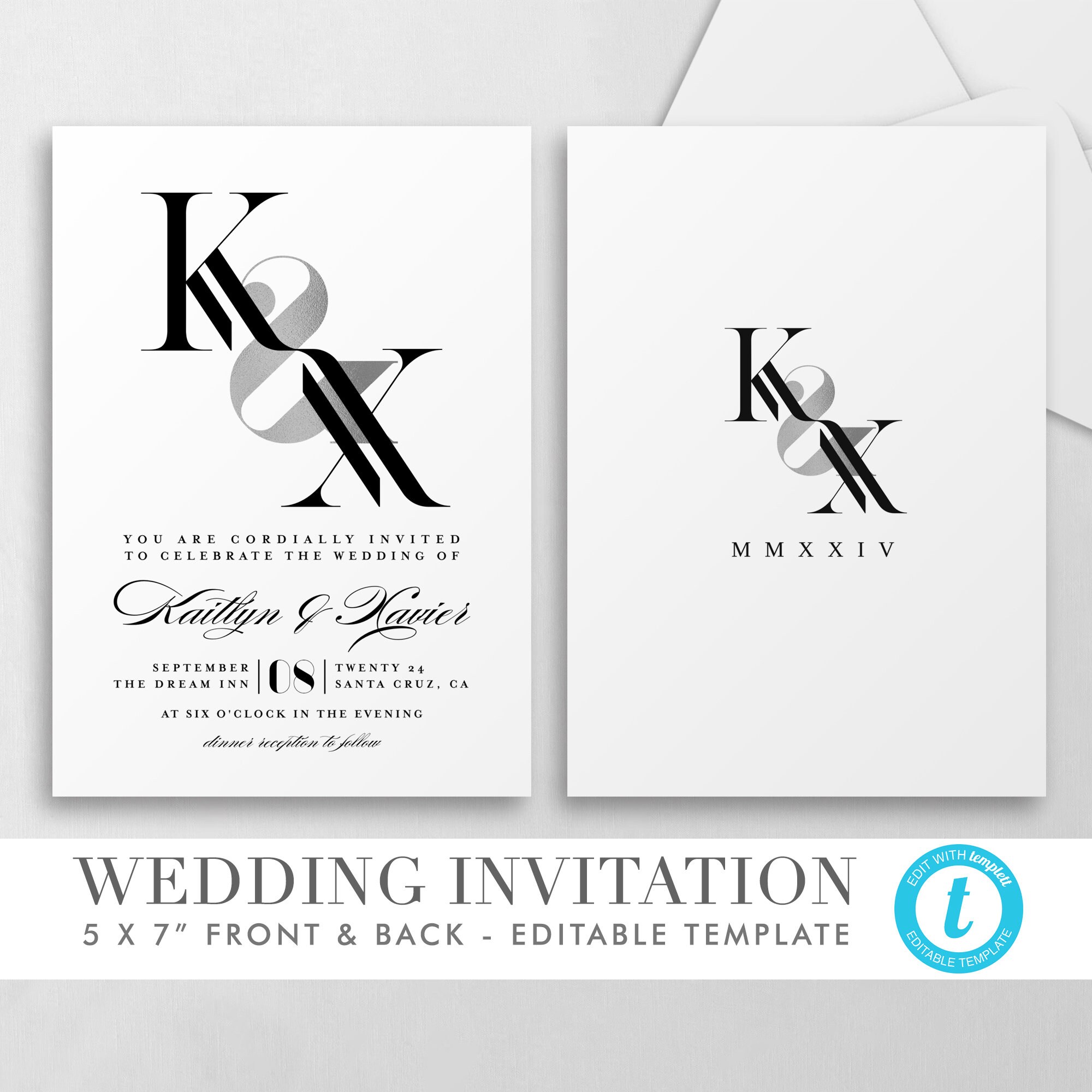 Sheer Elegance Wedding Invitation Template INSTANT DOWNLOAD Modern ...