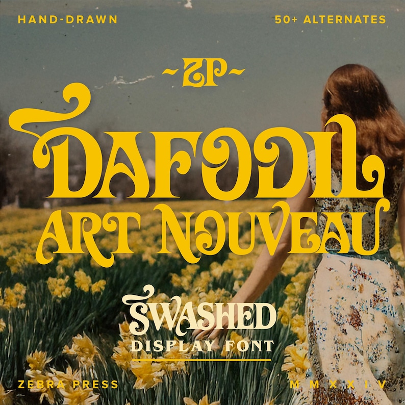 ZP DAFODIL - Art Nouveau Font - Personal License - Hand-drawn Display ...
