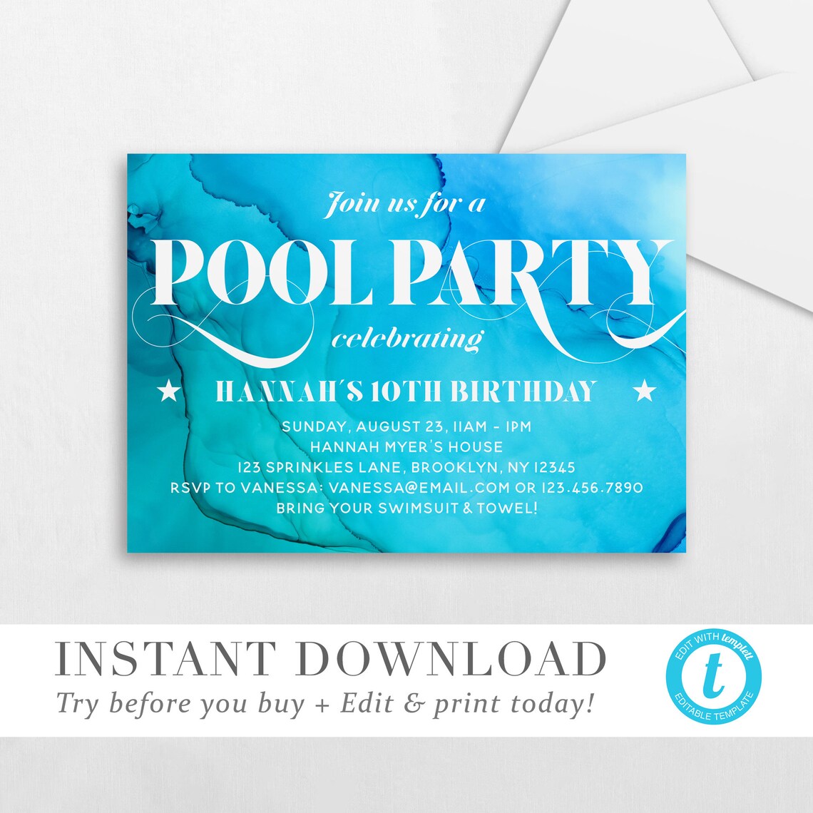 Pool Party Invitation Printable Editable Pool Party | Etsy