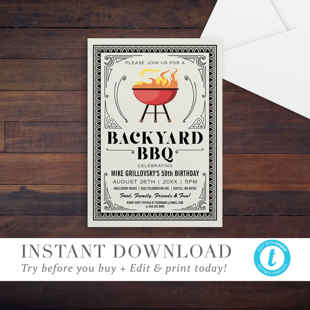 Backyard BBQ Invitation | Printable Editable Birthday BBQ Invitation ...