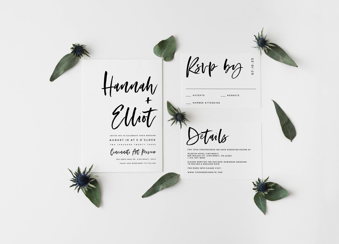 HANNAH Modern Chic Script Wedding Invitation Set Template INSTANT ...