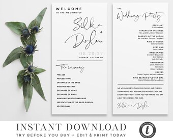 HANNAH Modern Script Wedding Program Template INSTANT DOWNLOAD ...
