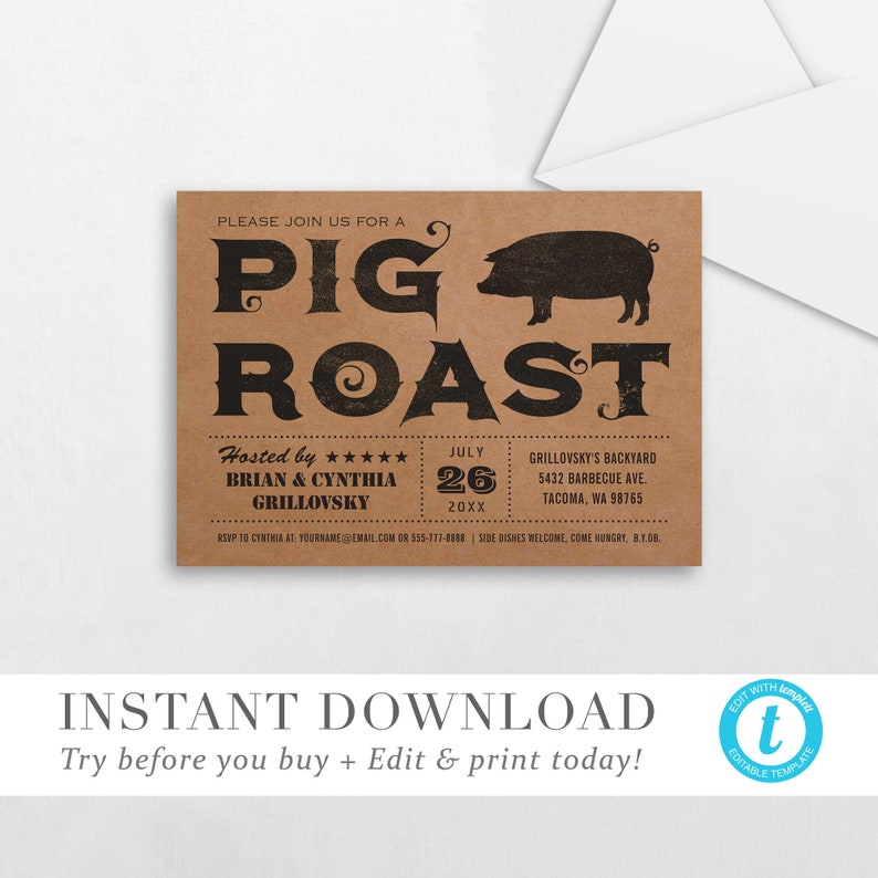 Pig Roast Invitation Printable Editable Pig Roast Invitation - Etsy