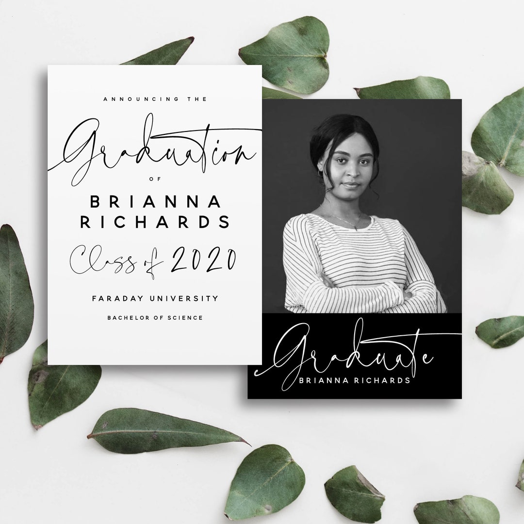 GRADUATION ANNOUNCEMENT TEMPLATE, 2 Versions, Instant Download, Modern ...