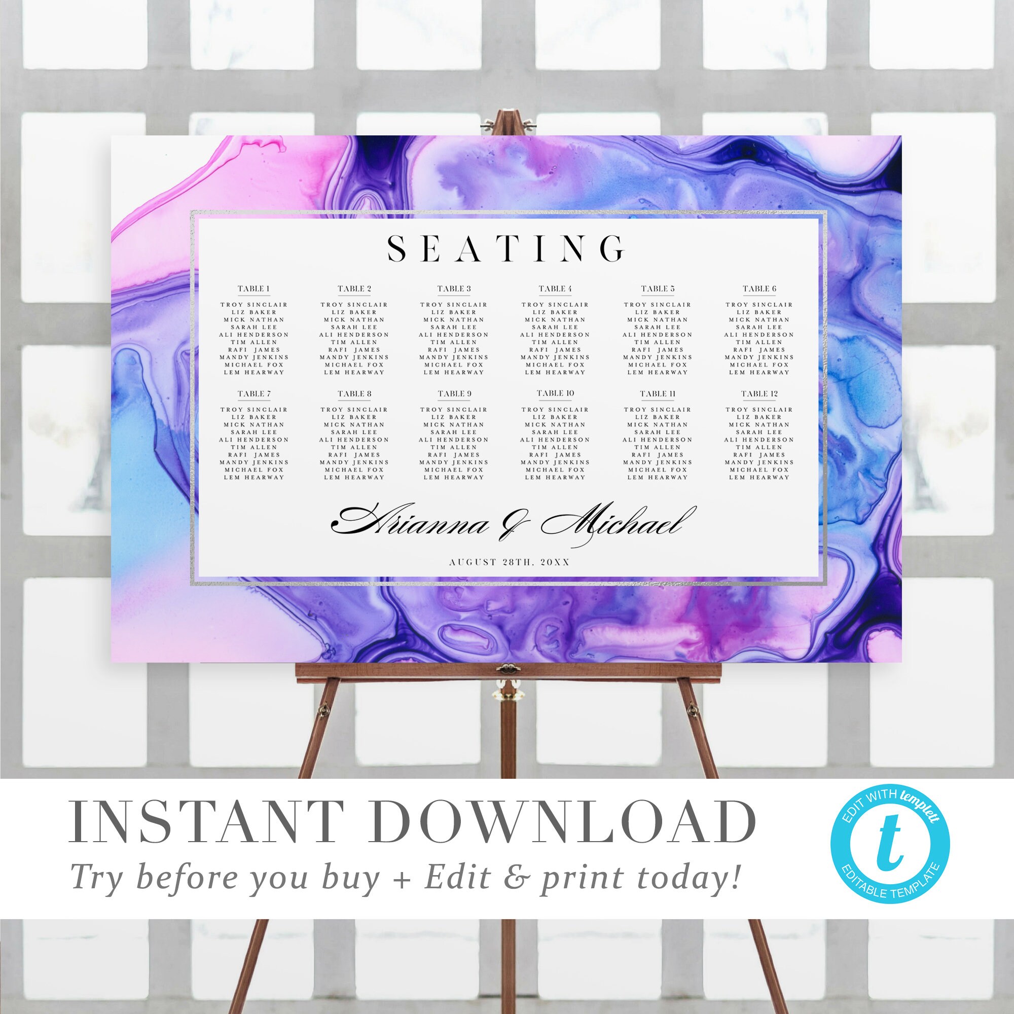 Ethereal Wave Wedding Seating Charttemplate, INSTANT DOWNLOAD, Colorful ...