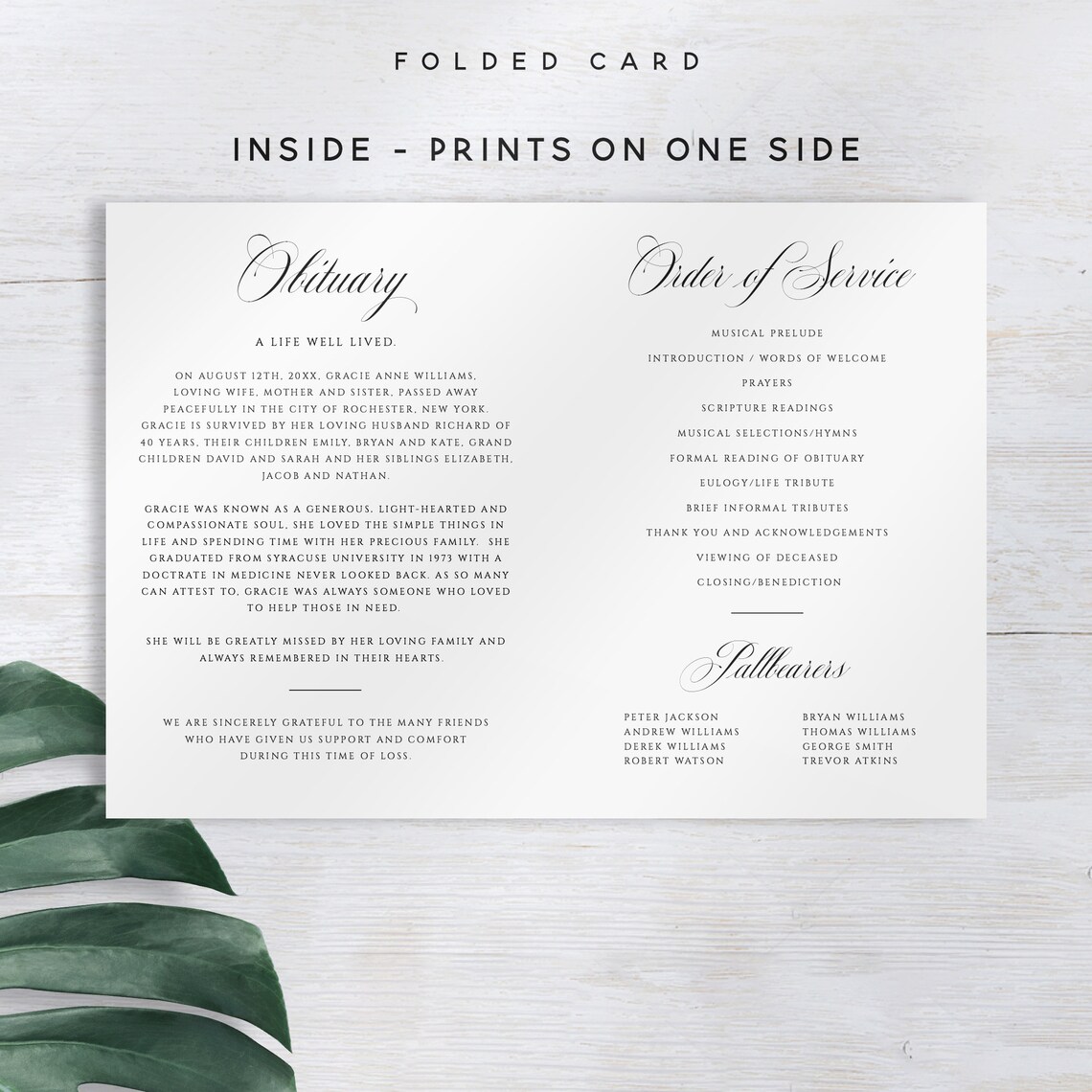 Obituary Card Template Funeral Service Template INSTANT - Etsy