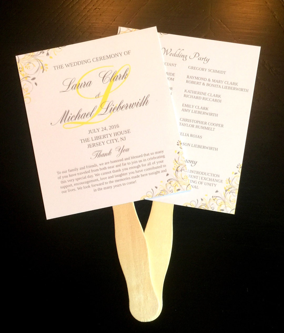 Wedding Program Fans - Two-sided Custom Swirl With Initial - Fully ...