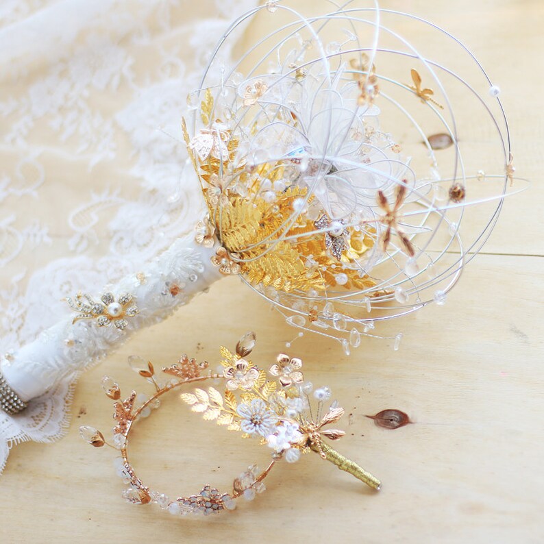 9 Gold Bridal Bouquet Handmade Creative Bouquet Bride - Etsy