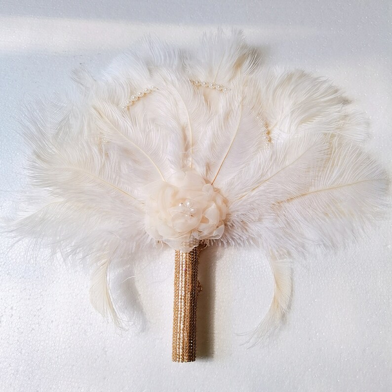 Crystal Bridal Fan Bouquet Ostrich Alternative Feather Fan - Etsy